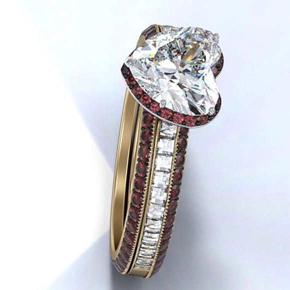 Jewelry | New Beautiful Independent Heart Red Diamond Wedding Ring ...